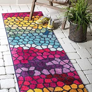 Unique Loom Estrella Collection Geometric, Abstract, Colorful, Modern, Mosaic Area Rug, 2 ft 2 in x 6 ft 7 in, Multi/Blue