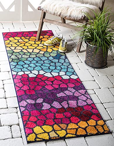 Unique Loom Estrella Collection Geometric, Abstract, Colorful, Modern, Mosaic Area Rug, 2 ft 2 in x 6 ft 7 in, Multi/Blue