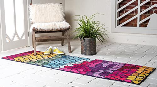 Unique Loom Estrella Collection Geometric, Abstract, Colorful, Modern, Mosaic Area Rug, 2 ft 2 in x 6 ft 7 in, Multi/Blue