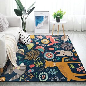 alaza forest owl deer hedgehog fox area rug rugs for living room bedroom 7′ x 5′