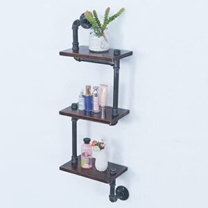 Industrial Pipe Shelving Wall Mounted,11.8in Rustic Metal Floating Shelves,Steampunk Real Wood Book Shelves,Wall Shelf Unit Bookshelf Hanging Wall Shelves,Farmhouse Kitchen Bar Shelving(3 Tier)