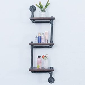 Industrial Pipe Shelving Wall Mounted,11.8in Rustic Metal Floating Shelves,Steampunk Real Wood Book Shelves,Wall Shelf Unit Bookshelf Hanging Wall Shelves,Farmhouse Kitchen Bar Shelving(3 Tier)