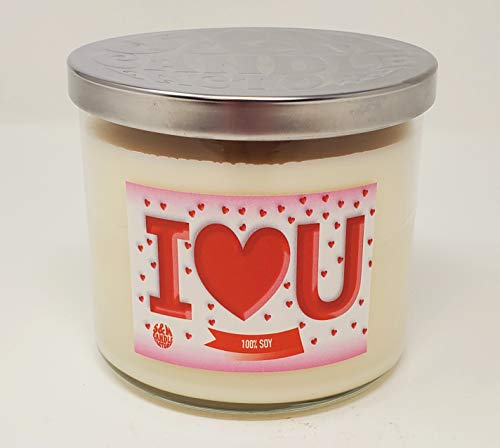 Clearance Priced ~ I Love U! - Valentine's Day Red Hot Cinnamon Scented 3 Wick Candle - Soy Wax Candle - 100% Made in USA- I Love You- S&M Candle Factory (Red Hot Cinnamon)