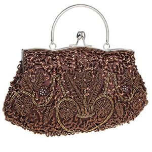 iToolai Satin Purse Evening Handbags Wedding Bag Beaded Sequins Clutch (Coffee)