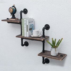 OLDRAINBOW Industrial Pipe Shelving Wall Mounted,Real Wood Book Shelves,Rustic Metal Floating Shelves,Wall Shelf Unit Bookshelf Hanging Wall Shelves,Farmhouse Kitchen Bar Shelving