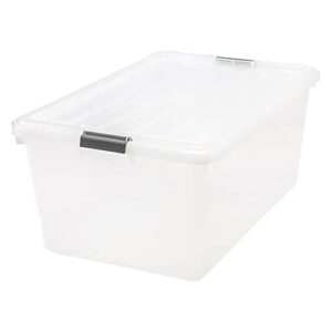 iris® buckle-down plastic storage box, 68 qt, 11 3/4″h x 17 1/4″w x 26 1/8″l, clear