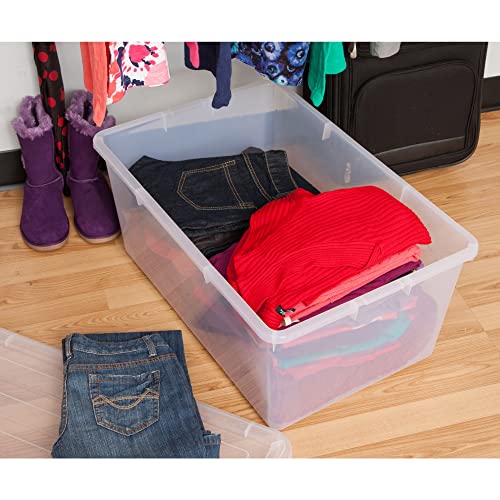 IRIS® Buckle-Down Plastic Storage Box, 68 Qt, 11 3/4"H x 17 1/4"W x 26 1/8"L, Clear