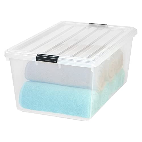 IRIS® Buckle-Down Plastic Storage Box, 68 Qt, 11 3/4"H x 17 1/4"W x 26 1/8"L, Clear