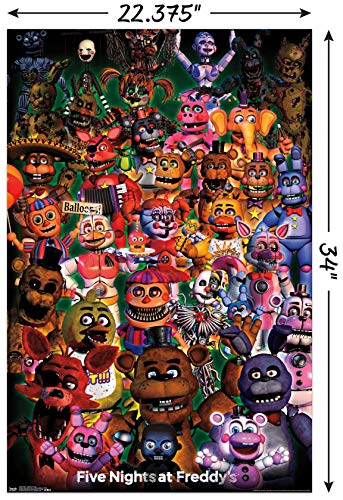 Trends International Five Nights at Freddy's - Ultimate Group Wall Poster, 22.375" x 34", Poster & Mount Bundle