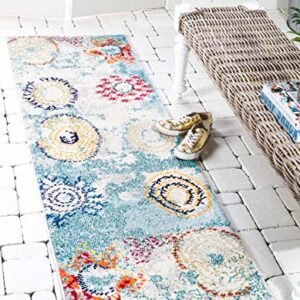 Unique Loom Estrella Collection Modern, Abstract, Colors, Distressed Area Rug, 2 ft 2 in x 6 ft 7 in, Beige/Light Blue