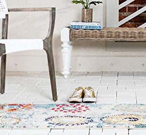 Unique Loom Estrella Collection Modern, Abstract, Colors, Distressed Area Rug, 2 ft 2 in x 6 ft 7 in, Beige/Light Blue