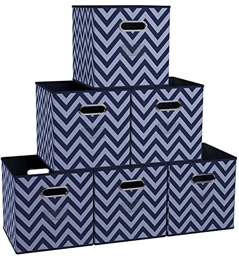 Ornavo Home Foldable Storage Bins Basket Cube Organizer With Dual Handles and Window Pocket - 6 Pack - 12" L x 12" W x 12" H - Chevron Navy