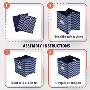 Ornavo Home Foldable Storage Bins Basket Cube Organizer With Dual Handles and Window Pocket - 6 Pack - 12" L x 12" W x 12" H - Chevron Navy