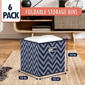 Ornavo Home Foldable Storage Bins Basket Cube Organizer With Dual Handles and Window Pocket - 6 Pack - 12" L x 12" W x 12" H - Chevron Navy