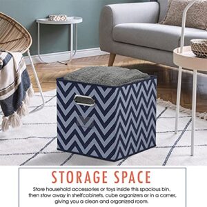 Ornavo Home Foldable Storage Bins Basket Cube Organizer With Dual Handles and Window Pocket - 6 Pack - 12" L x 12" W x 12" H - Chevron Navy