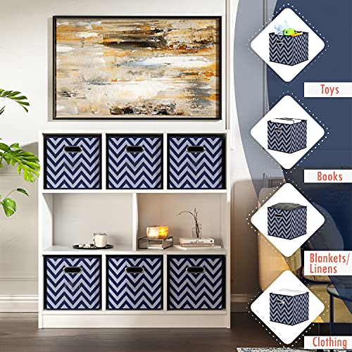 Ornavo Home Foldable Storage Bins Basket Cube Organizer With Dual Handles and Window Pocket - 6 Pack - 12" L x 12" W x 12" H - Chevron Navy