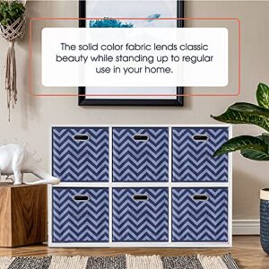 Ornavo Home Foldable Storage Bins Basket Cube Organizer With Dual Handles and Window Pocket - 6 Pack - 12" L x 12" W x 12" H - Chevron Navy