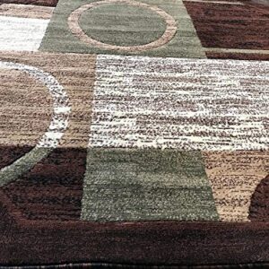 Americana Modern Octagon Contemporary Geometric Area Rug Brown & Green Design 1497 (4 Feet X 4 Feet)