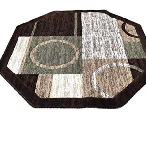 Americana Modern Octagon Contemporary Geometric Area Rug Brown & Green Design 1497 (4 Feet X 4 Feet)