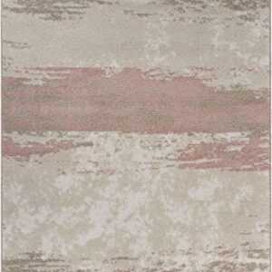 LR Home Abstract Brushstroke Area Rug, 5'2" x 7'2", Ivory/Blush