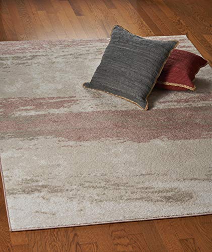 LR Home Abstract Brushstroke Area Rug, 5'2" x 7'2", Ivory/Blush