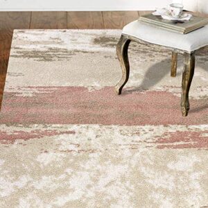 LR Home Abstract Brushstroke Area Rug, 5'2" x 7'2", Ivory/Blush