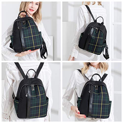 Mn&Sue Tartan Plaid Backpack Canvas Nylon Fashion Daypack Women Shoulder Purses Traval Daily Ruchsack