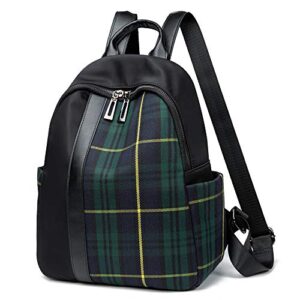 Mn&Sue Tartan Plaid Backpack Canvas Nylon Fashion Daypack Women Shoulder Purses Traval Daily Ruchsack