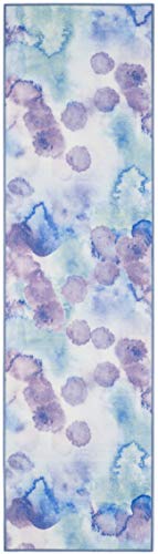 SAFAVIEH Paint Brush Collection Machine Washable Slip Resistant 2'4" x 6' Blue/Lavender PTB120C Boho Watercolor Living Room Bedroom Area Rug