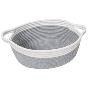 goodpick small woven basket cute gray rope basket cotton basket baby room storage basket dog toy basket with handles empty gift basket for shelf 12″x 8″ x 5″ easter basket oval candy color design