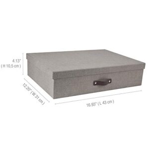 Bigso Jakob Canvas Fiberboard 12 Compartment Storage Box | Sock Organizer for Drawer with Lid and Leather Handle | Tie Storage Box for Shelves and Dresser Drawers | 17.2’’x12.2’’x4.2’’ | Grey