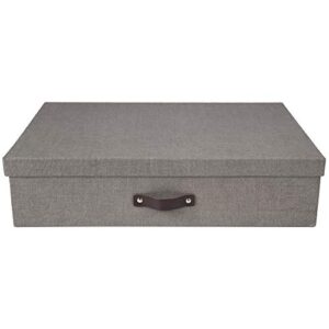 Bigso Jakob Canvas Fiberboard 12 Compartment Storage Box | Sock Organizer for Drawer with Lid and Leather Handle | Tie Storage Box for Shelves and Dresser Drawers | 17.2’’x12.2’’x4.2’’ | Grey