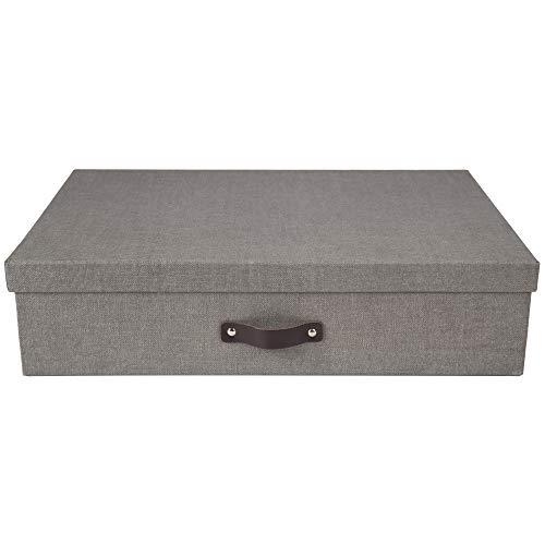 Bigso Jakob Canvas Fiberboard 12 Compartment Storage Box | Sock Organizer for Drawer with Lid and Leather Handle | Tie Storage Box for Shelves and Dresser Drawers | 17.2’’x12.2’’x4.2’’ | Grey