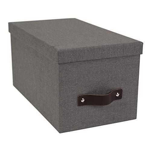 Bigso Silvia Organizational Storage Box | Photo Storage Box with Leather Handle for Shelves and Stacks Easily | Durable and Decorative Storage Boxes with Lids | 5.9″ x 6.5″ x 11.6″ | Gray