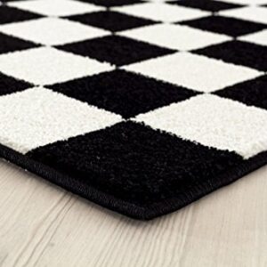 Persian Area Rugs Black 5x7 1909 Checkered White Area Rug Carpet, 5 ft x 7 ft (1909 Black 5x7)