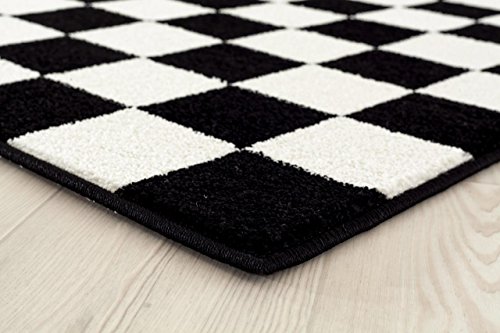 Persian Area Rugs Black 5x7 1909 Checkered White Area Rug Carpet, 5 ft x 7 ft (1909 Black 5x7)