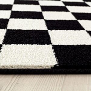 Persian Area Rugs Black 5x7 1909 Checkered White Area Rug Carpet, 5 ft x 7 ft (1909 Black 5x7)