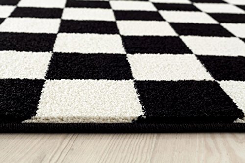 Persian Area Rugs Black 5x7 1909 Checkered White Area Rug Carpet, 5 ft x 7 ft (1909 Black 5x7)