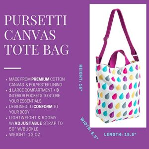 Pursetti Canvas Tote Bag for Women - Large Shoulder Bag as Work Tote, Book Bag or Travel Carryon (Candy Drops)