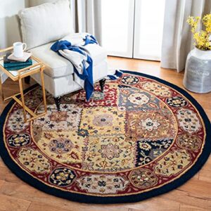 safavieh heritage collection 3’6″ round multi / red hg512b handmade traditional oriental premium wool area rug