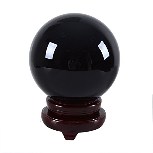 LONGWIN 150mm(5.9 inch) Big Divination Black Crystal Ball for Witchcraft Obsidian Healing Crystals Home Decorations Meditation Ornaments