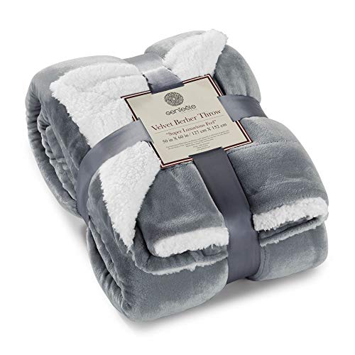 Genteele Sherpa Blanket - 50 x 60 Inch Fuzzy, Super Soft Throw Blankets for Couch, Bed & Sofa - Cozy, Plush Reversible Fleece Blanket Alternative - Gray/White