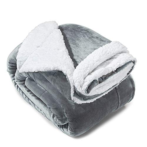 Genteele Sherpa Blanket - 50 x 60 Inch Fuzzy, Super Soft Throw Blankets for Couch, Bed & Sofa - Cozy, Plush Reversible Fleece Blanket Alternative - Gray/White