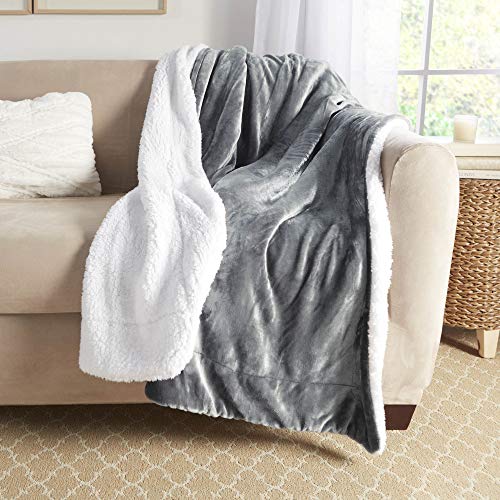 Genteele Sherpa Blanket - 50 x 60 Inch Fuzzy, Super Soft Throw Blankets for Couch, Bed & Sofa - Cozy, Plush Reversible Fleece Blanket Alternative - Gray/White