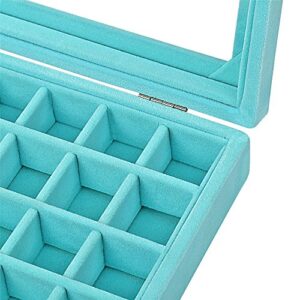 LANTWOO 24 Grids Velvet Glass Ring Earrings Jewelry Box Earrings Organiser Storage Holder Display Case