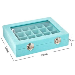 LANTWOO 24 Grids Velvet Glass Ring Earrings Jewelry Box Earrings Organiser Storage Holder Display Case