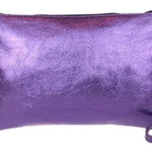 Girly HandBags Genuine Italian Metallic Leather Clutch Bag Dark Purple