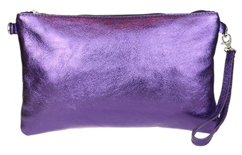 Girly HandBags Genuine Italian Metallic Leather Clutch Bag Dark Purple