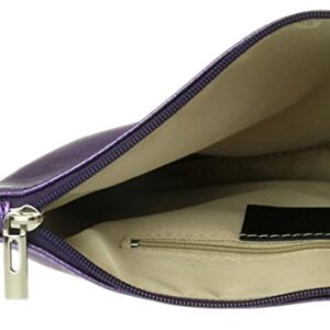 Girly HandBags Genuine Italian Metallic Leather Clutch Bag Dark Purple