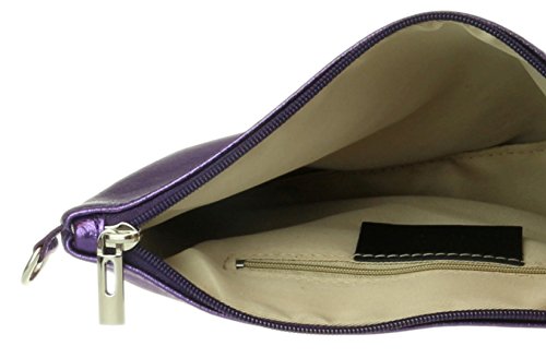 Girly HandBags Genuine Italian Metallic Leather Clutch Bag Dark Purple